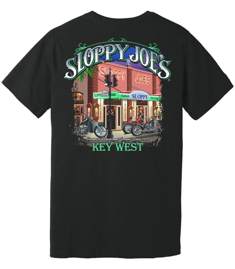 Corner Of Duval & Greene Biker T-shirt | Sloppy Joe's Bar | Key West, FL